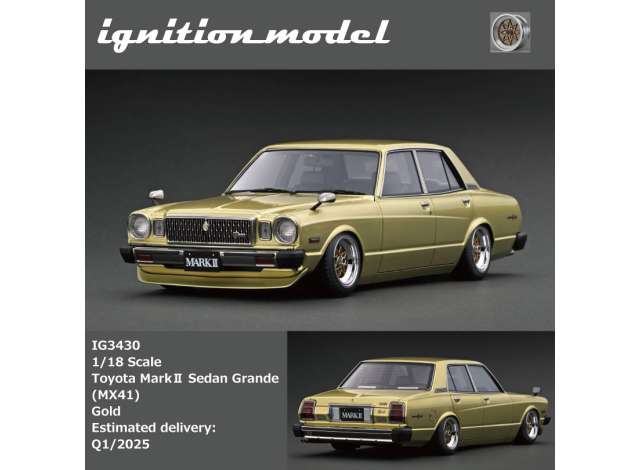 1/18 Toyota Mark II Sedan Grande (MX41), gold 1:18 – NyeModelbiler.dk