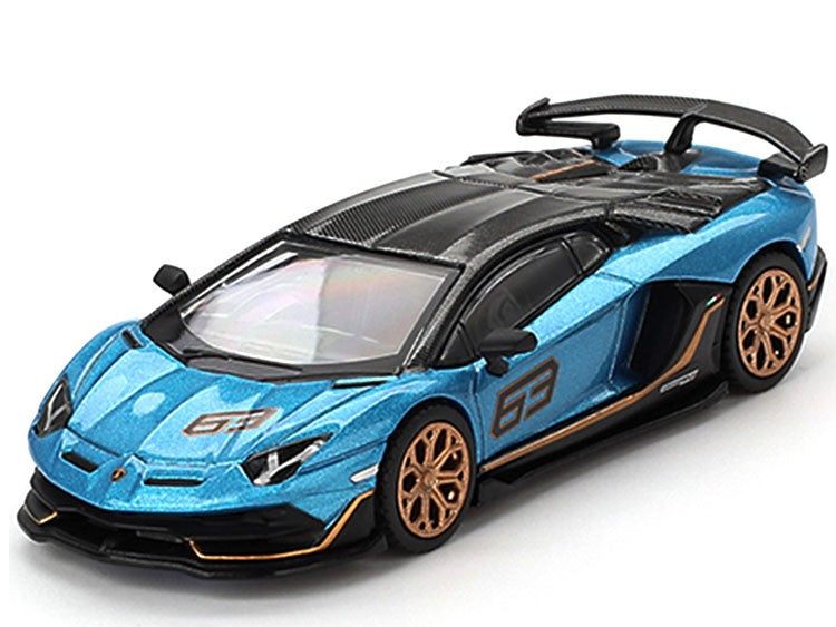 Lamborghini Aventador SVJ 63 Blu Aegir Blue 1:64 – NyeModelbiler.dk